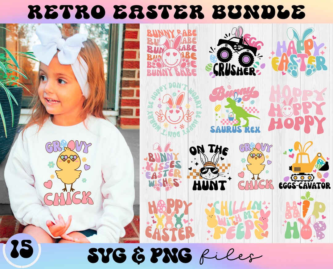 Retro Easter SVG Bundle, Kids Easter Svg, Groovy Easter Svg, Bunny ...