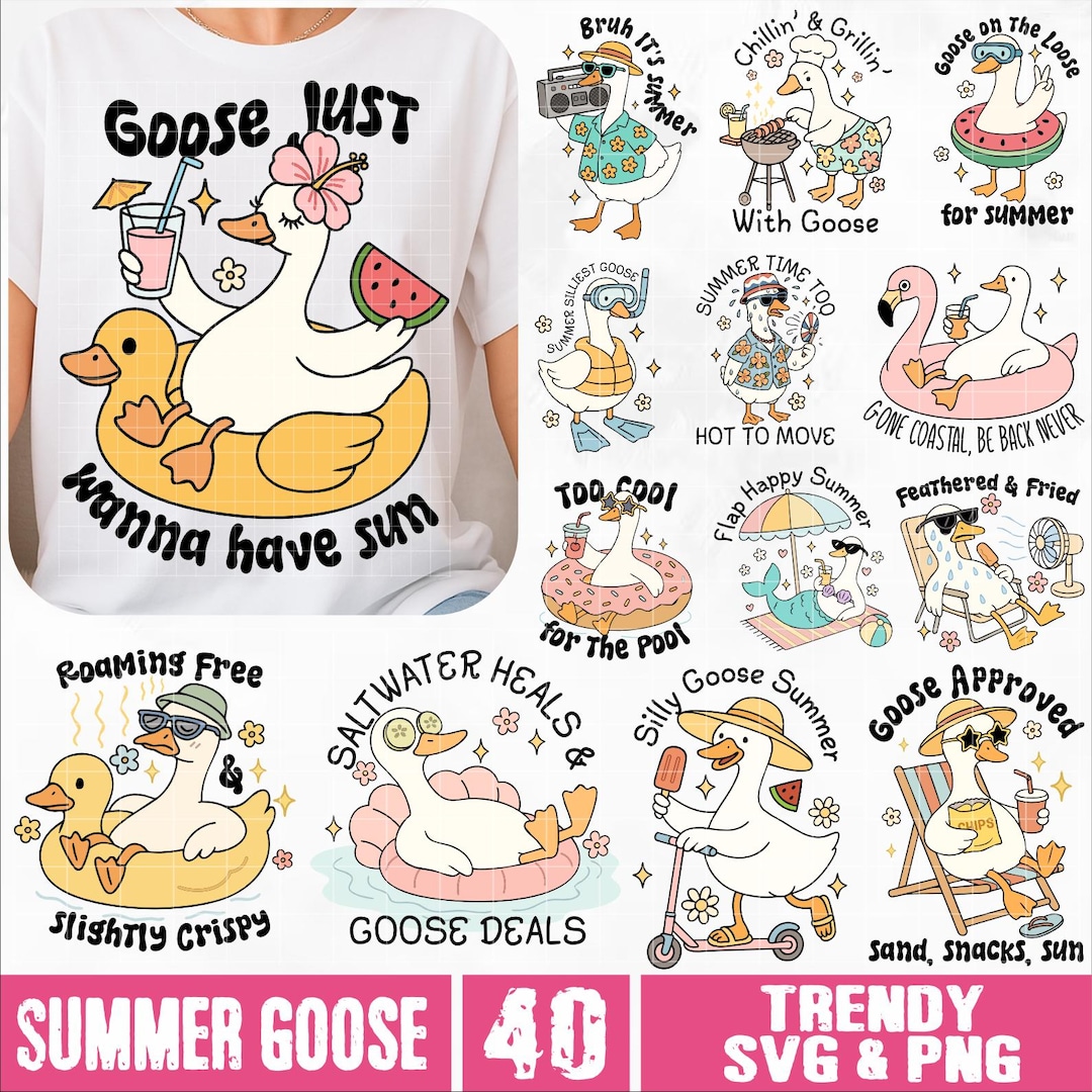 Summer Goose SVG PNG Bundle, Funny Silly Goose Svg, Retro Beach Vibes ...
