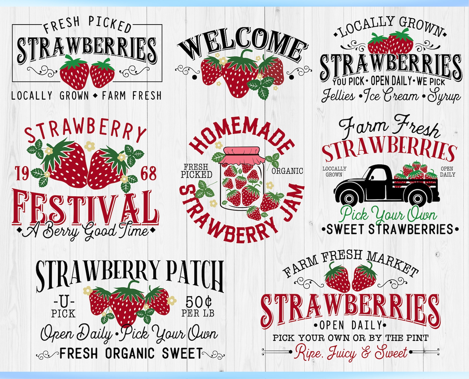 Strawberry Sign Svg Bundle, Farm Fresh Strawberries Svg, Farmhouse ...