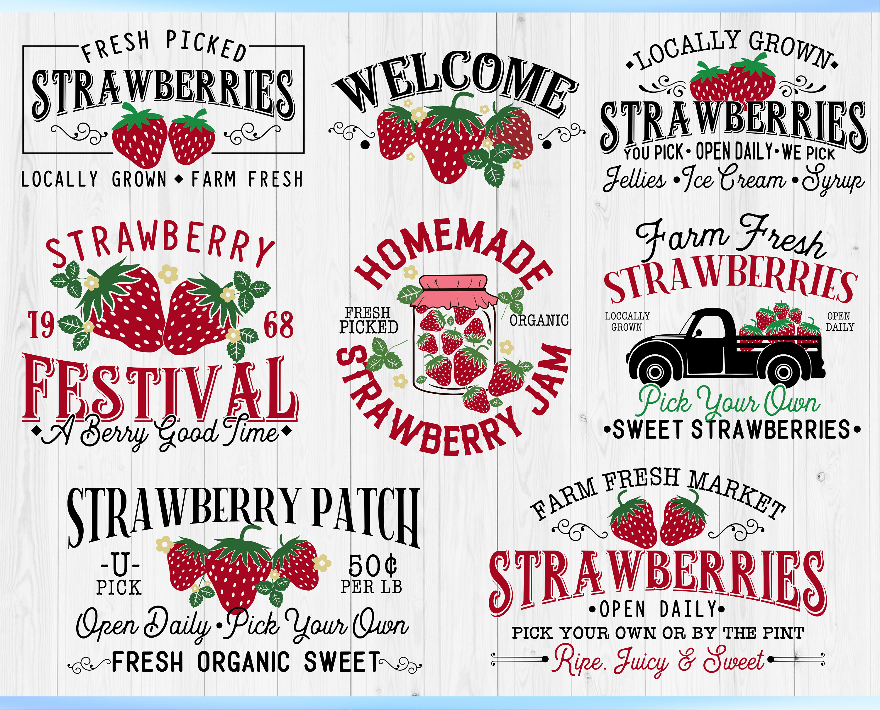 Strawberry Sign Svg Bundle, Farm Fresh Strawberries Svg, Farmhouse ...
