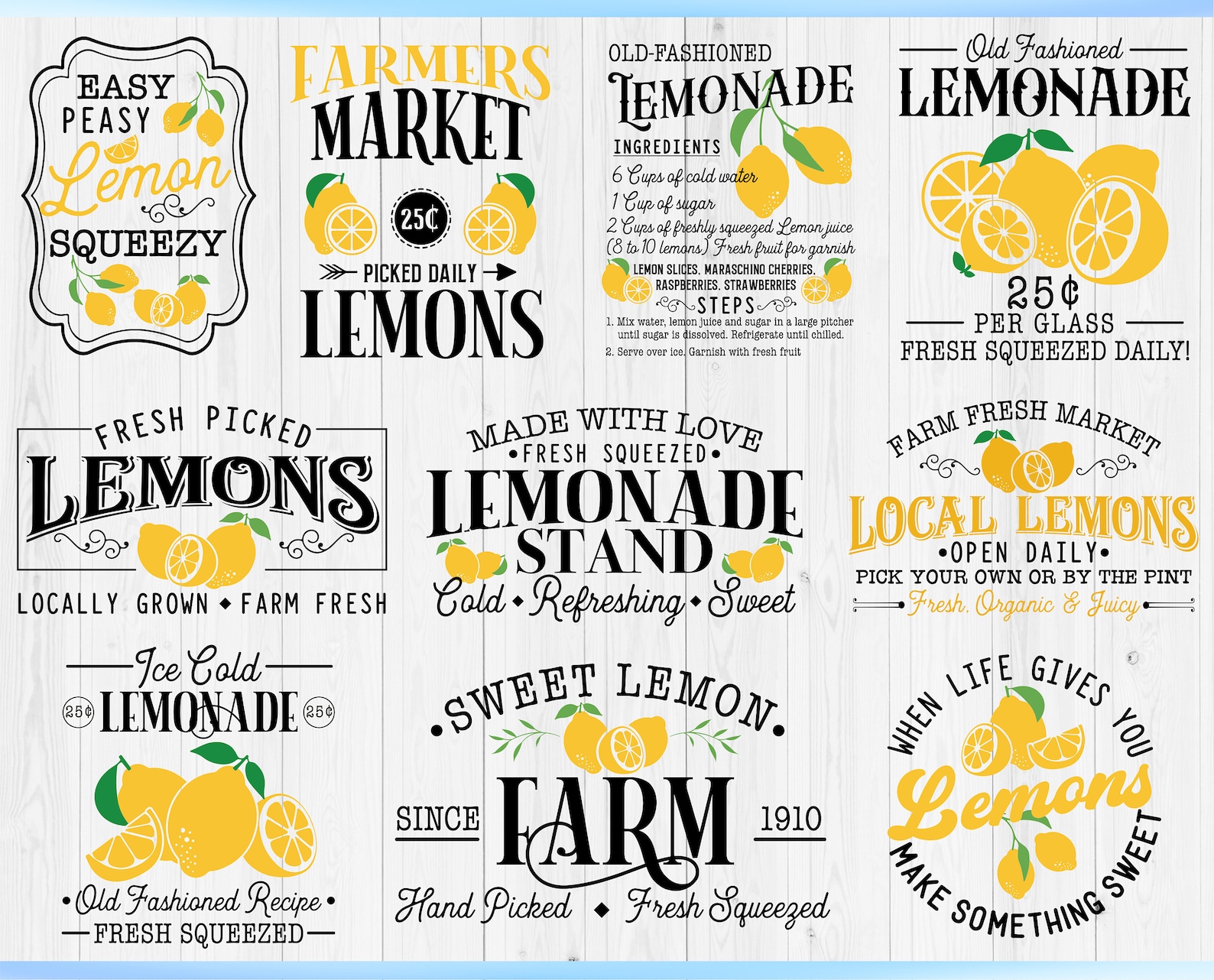 Lemon Sign SVG Bundle, Lemonade Stand Sign Svg, Fresh Lemons Svg ...