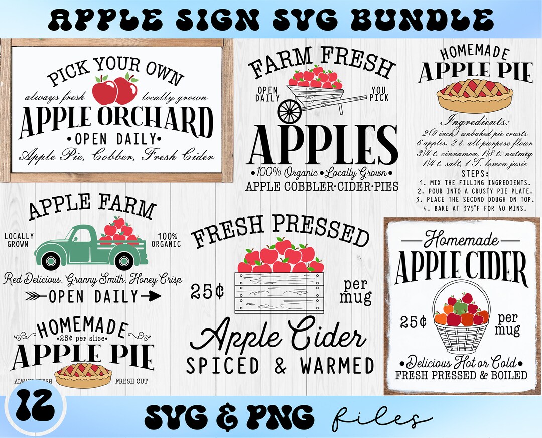 Apple Sign SVG Bundle, Fresh Apples Farm Svg Set, Farmers Market Apple ...