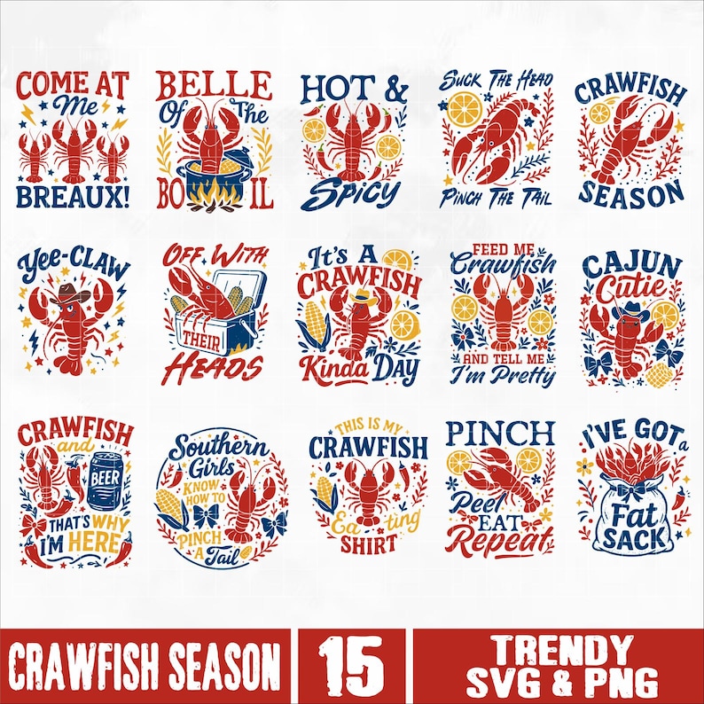 Crawfish Season SVG PNG Bundle, Crawfish Boil Svg, Cajun Seafood Svg ...