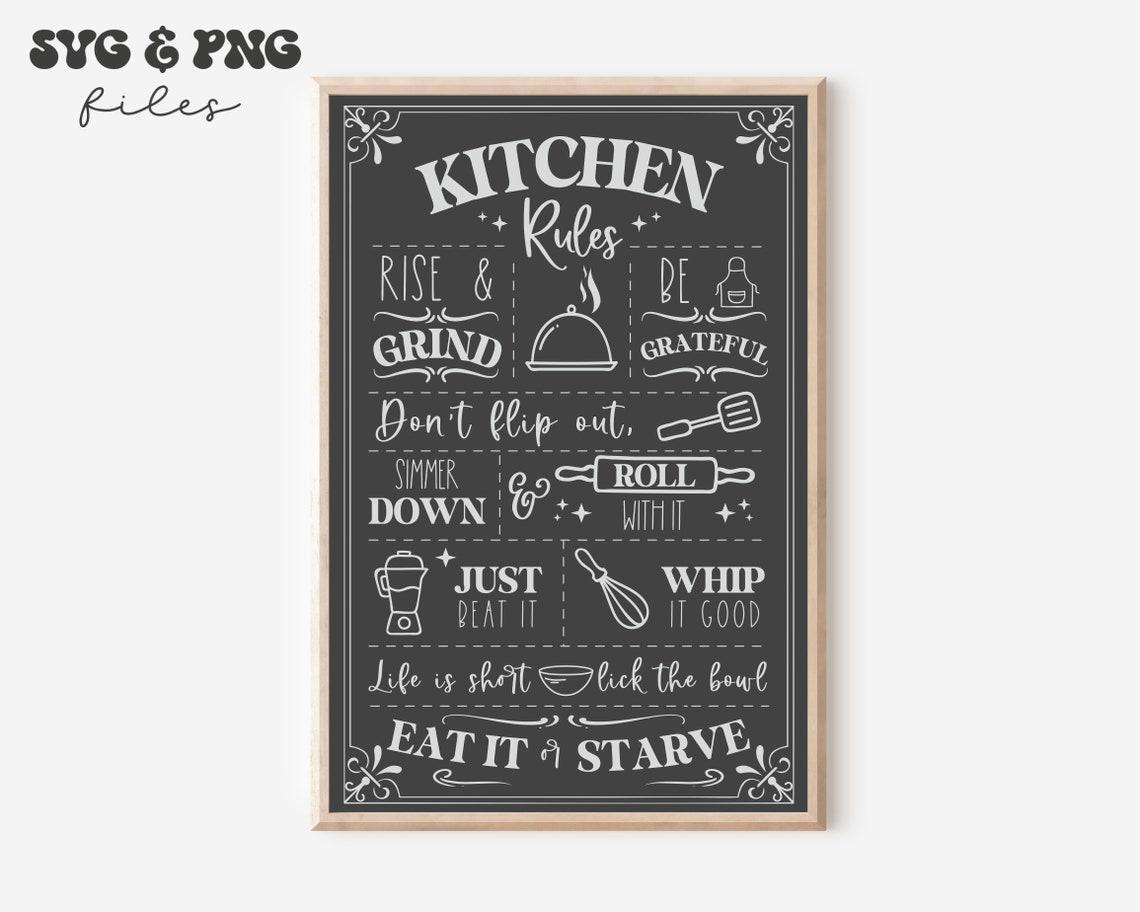 Kitchen Rules Svgfarmhouse Signrustic Sign Svgkitchen Rules - Etsy