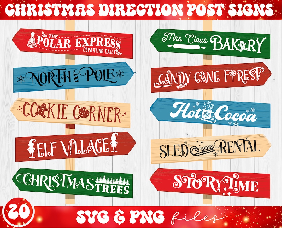 Christmas Direction Post Signs Svg Bundle, Christmas Directional Post ...