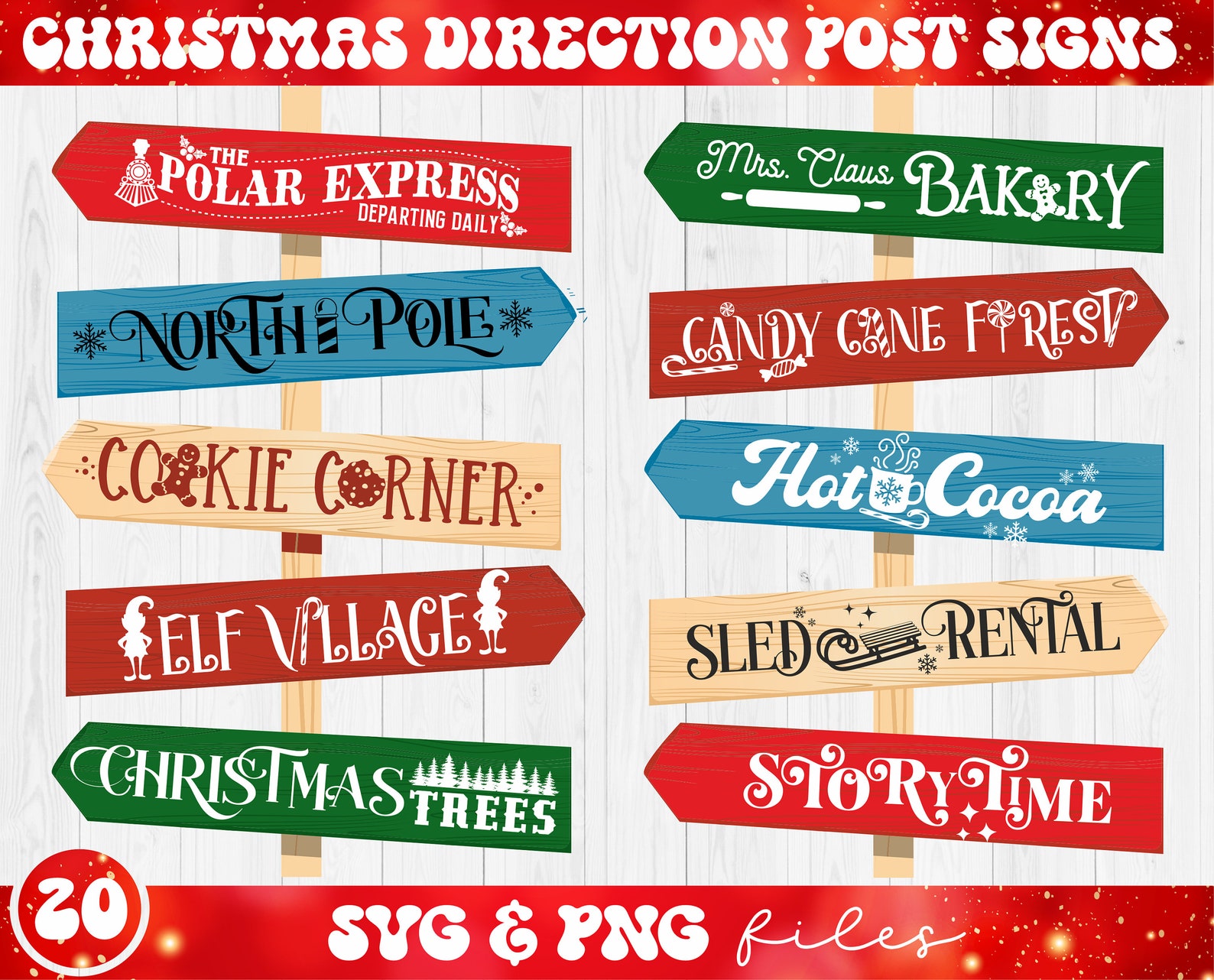 Christmas Direction Post Signs Svg Bundle, Christmas Directional Post ...