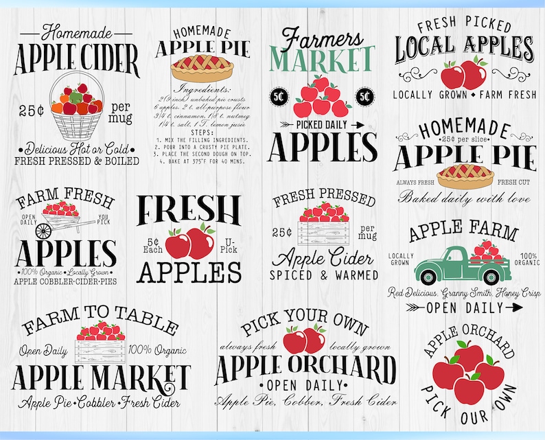 Apple Sign SVG Bundle, Fresh Apples Farm Svg Set, Farmers Market Apple ...