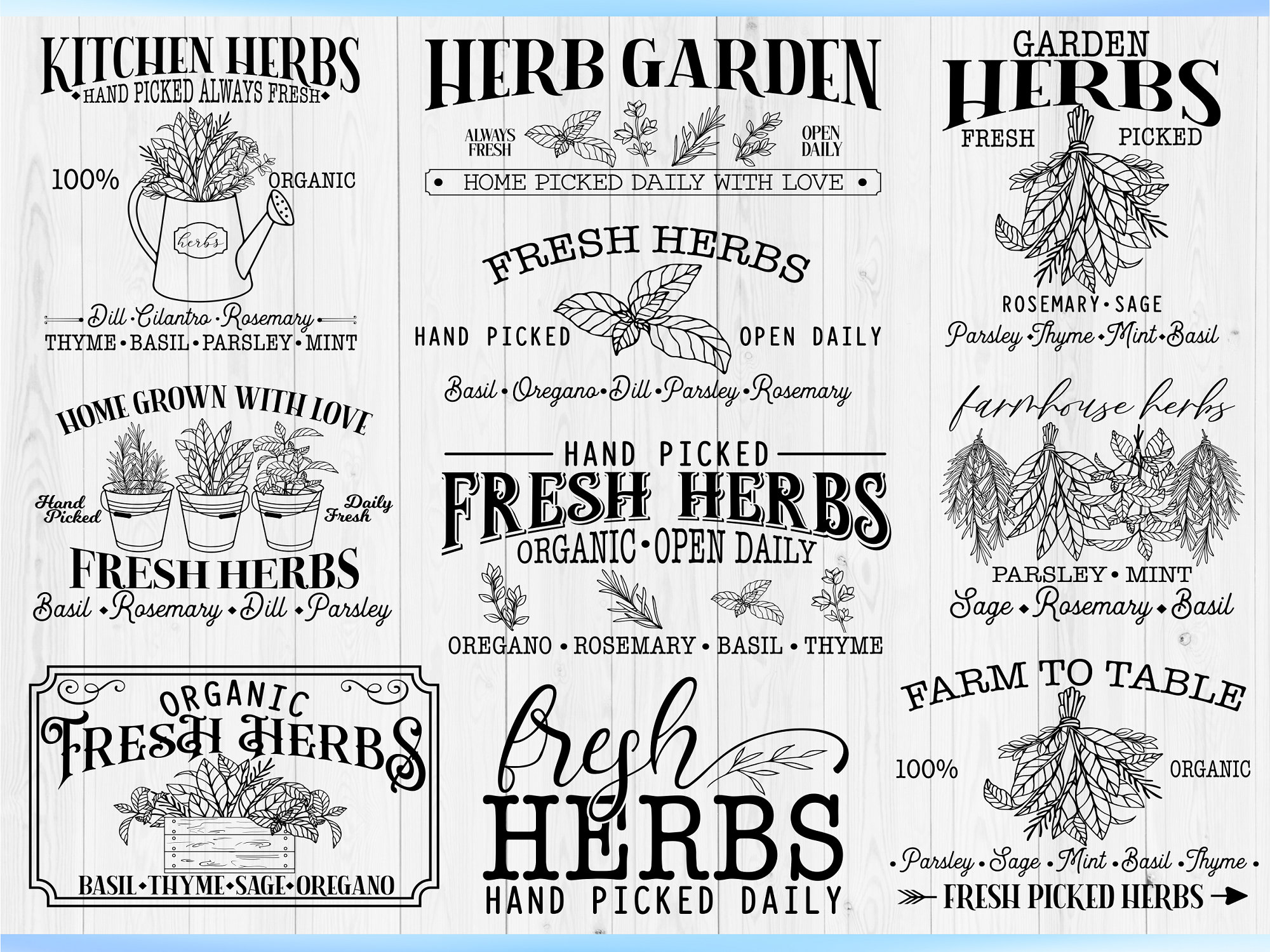 Herb Sign SVG Bundle, Kitchen Herb Svg Set, Fresh Herbs Farmhouse Quote ...