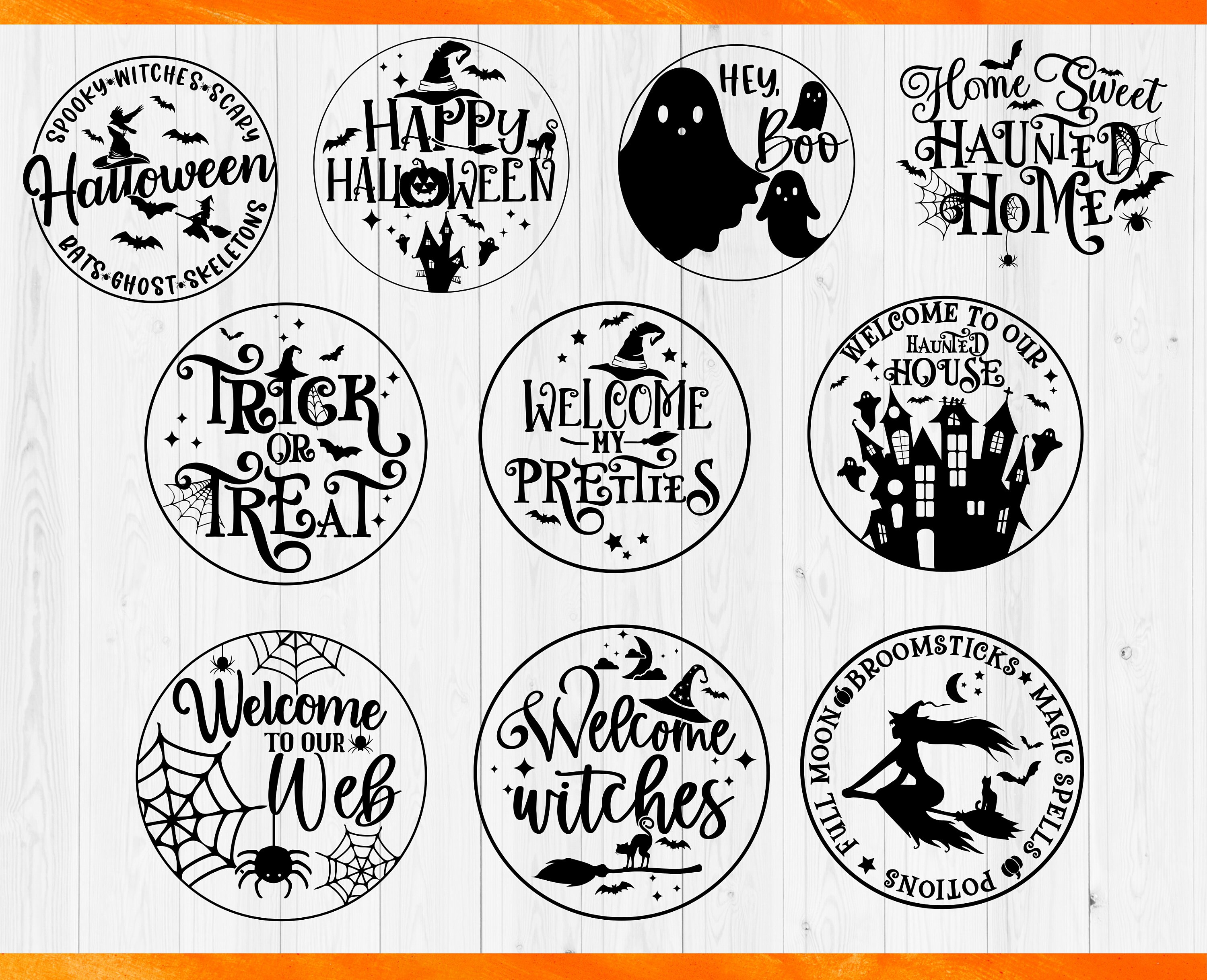 Halloween Round Sign Svg Bundle Halloween Round Door Hanger - Etsy
