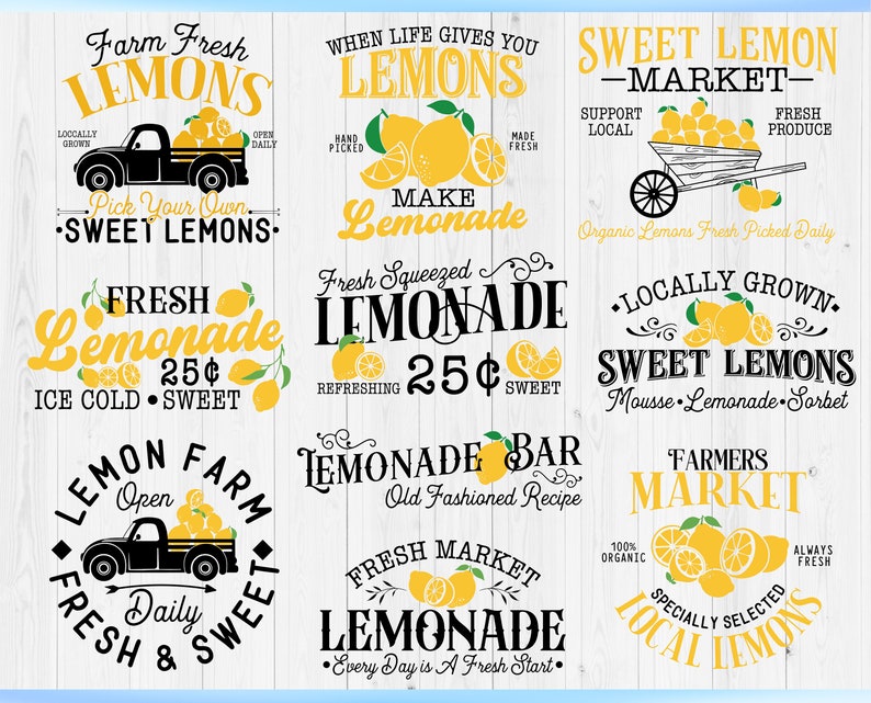 Lemon Sign SVG Bundle, Lemonade Stand Sign Svg, Fresh Lemons Svg ...