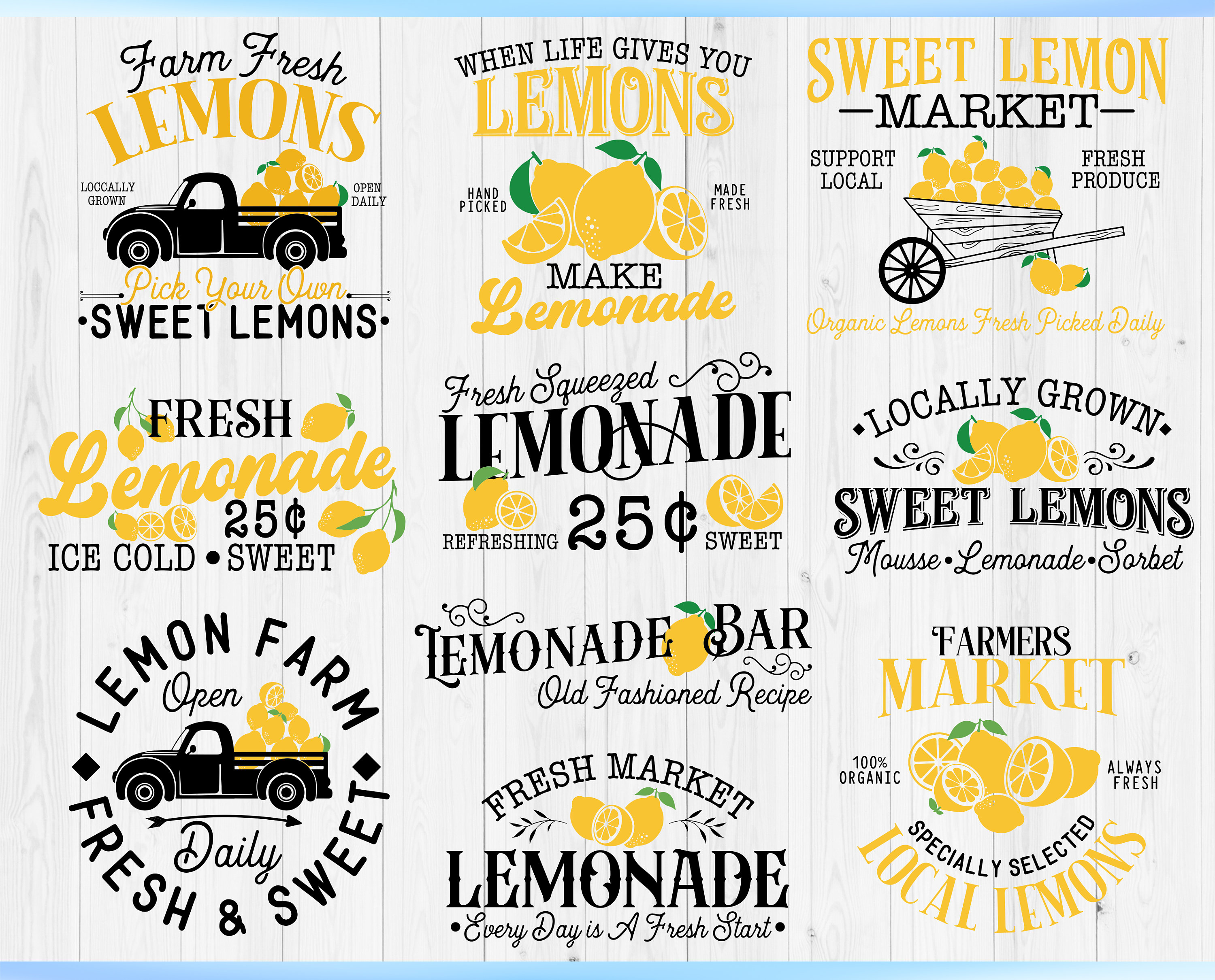 Lemon Sign SVG Bundle, Lemonade Stand Sign Svg, Fresh Lemons Svg ...
