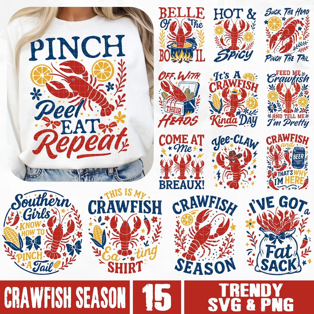 Crawfish Season SVG PNG Bundle, Crawfish Boil Svg, Cajun Seafood Svg ...
