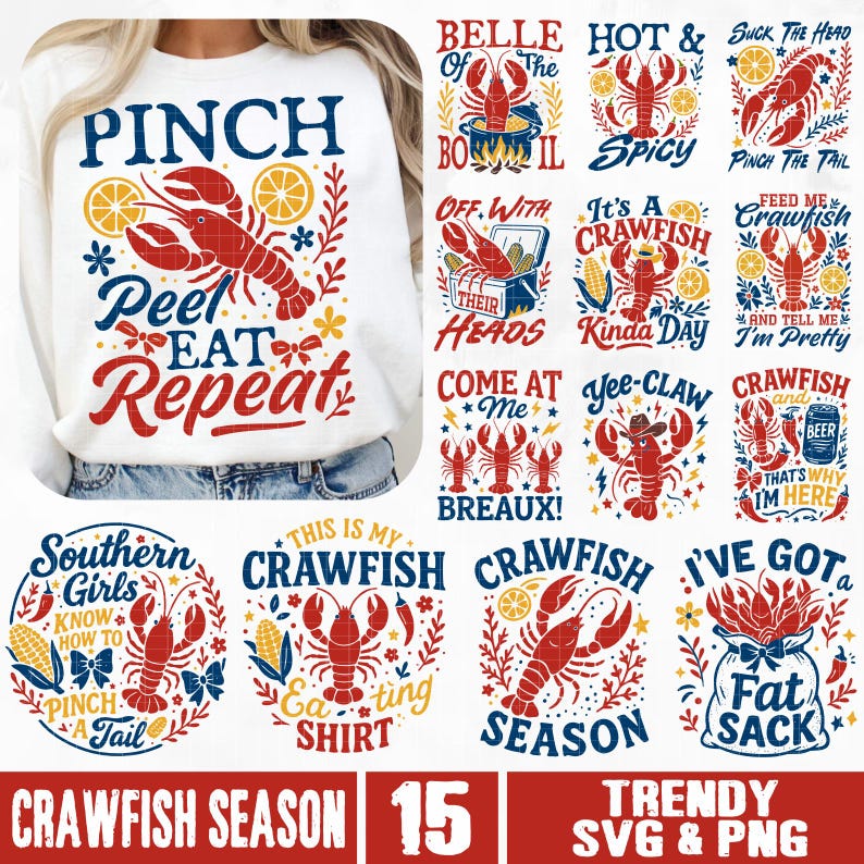 Crawfish Season SVG PNG Bundle, Crawfish Boil Svg, Cajun Seafood Svg ...