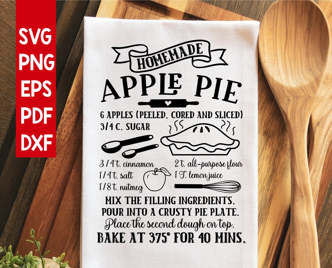 Apple Pie Recipe Svg,farmhouse Kitchen Svg,apple Pie Recipe Cut File ...