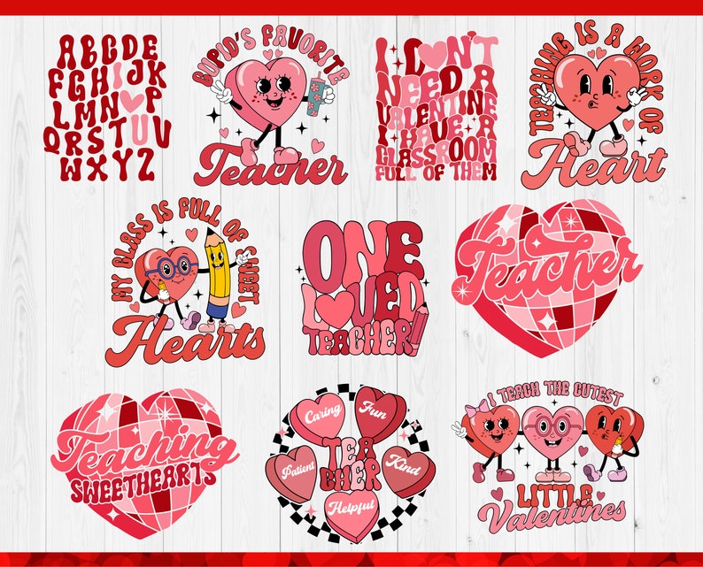 Teacher Valentine SVG Bundle, Retro Teacher PNG, Groovy Valentines ...