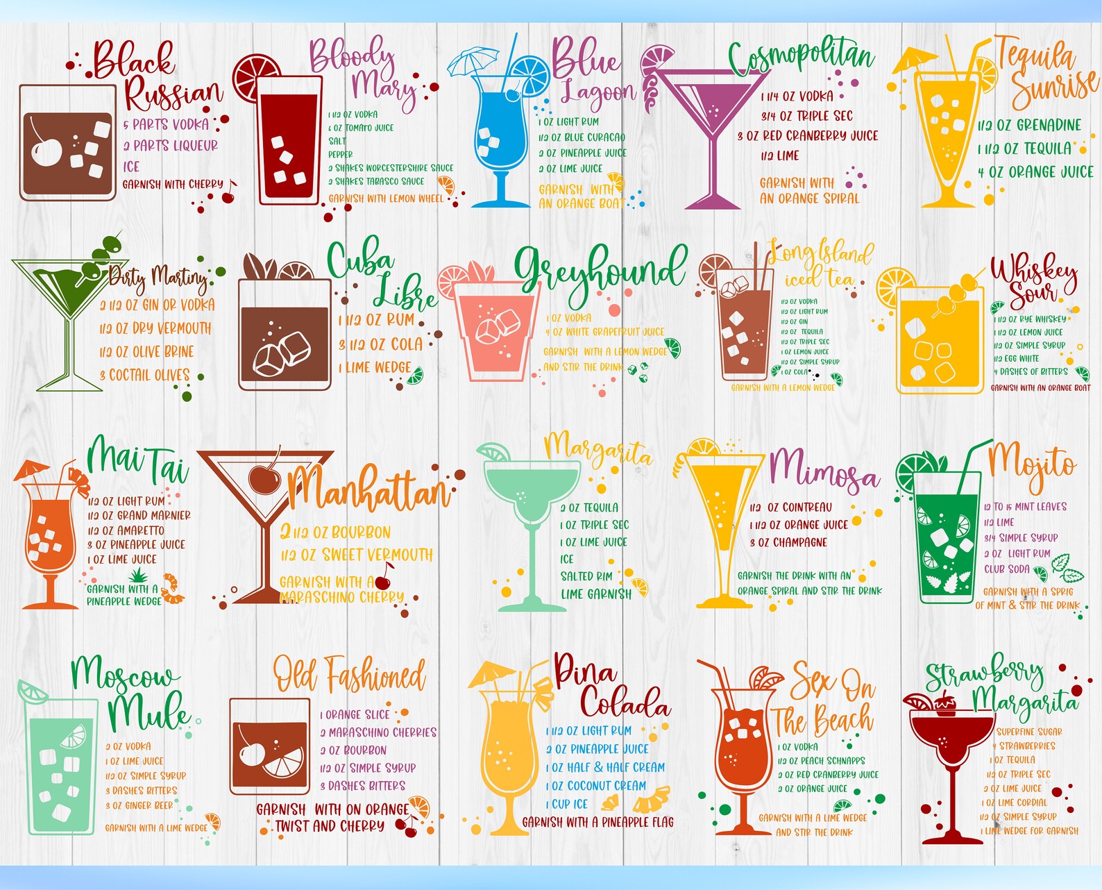 Cocktails Recipe SVG Bundle Cocktail Recipe Svg Cocktail - Etsy