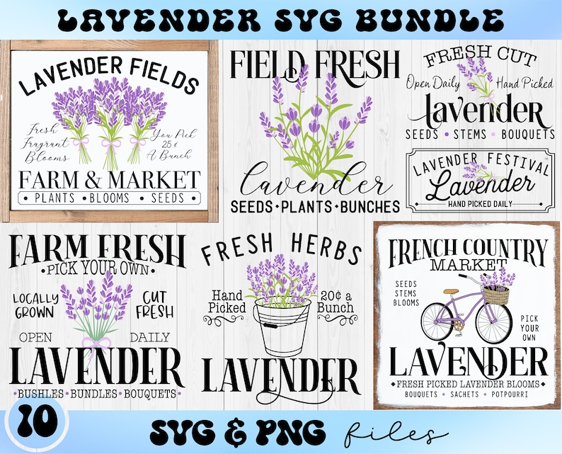 Lavender Sign SVG Bundle, Farmhouse Festival Svg, Summer Sign SVG, Farm ...