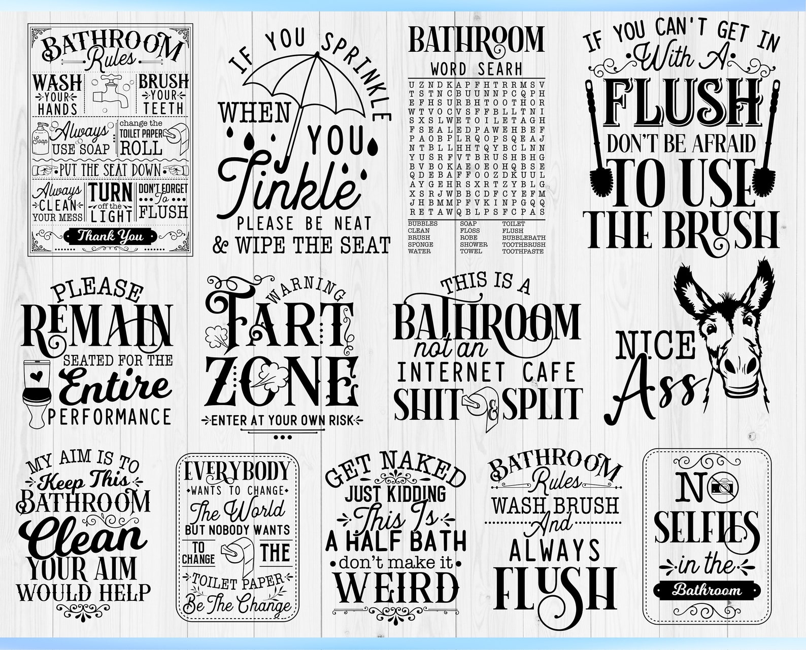 Bathroom Sign SVG Bundle, Washroom Svg Set, Bathroom Quote Svg Kit ...