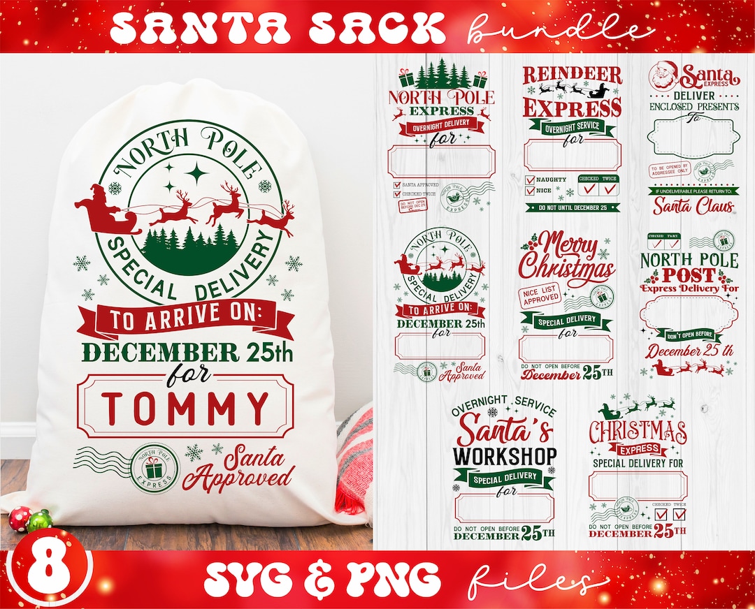 Santa Sack Svg Bundle, Christmas Santa Sack Svg, Santa Sack Png, Gift ...