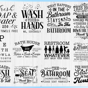 Bathroom Sign SVG Bundle, Washroom Svg Set, Bathroom Quote Svg Kit ...