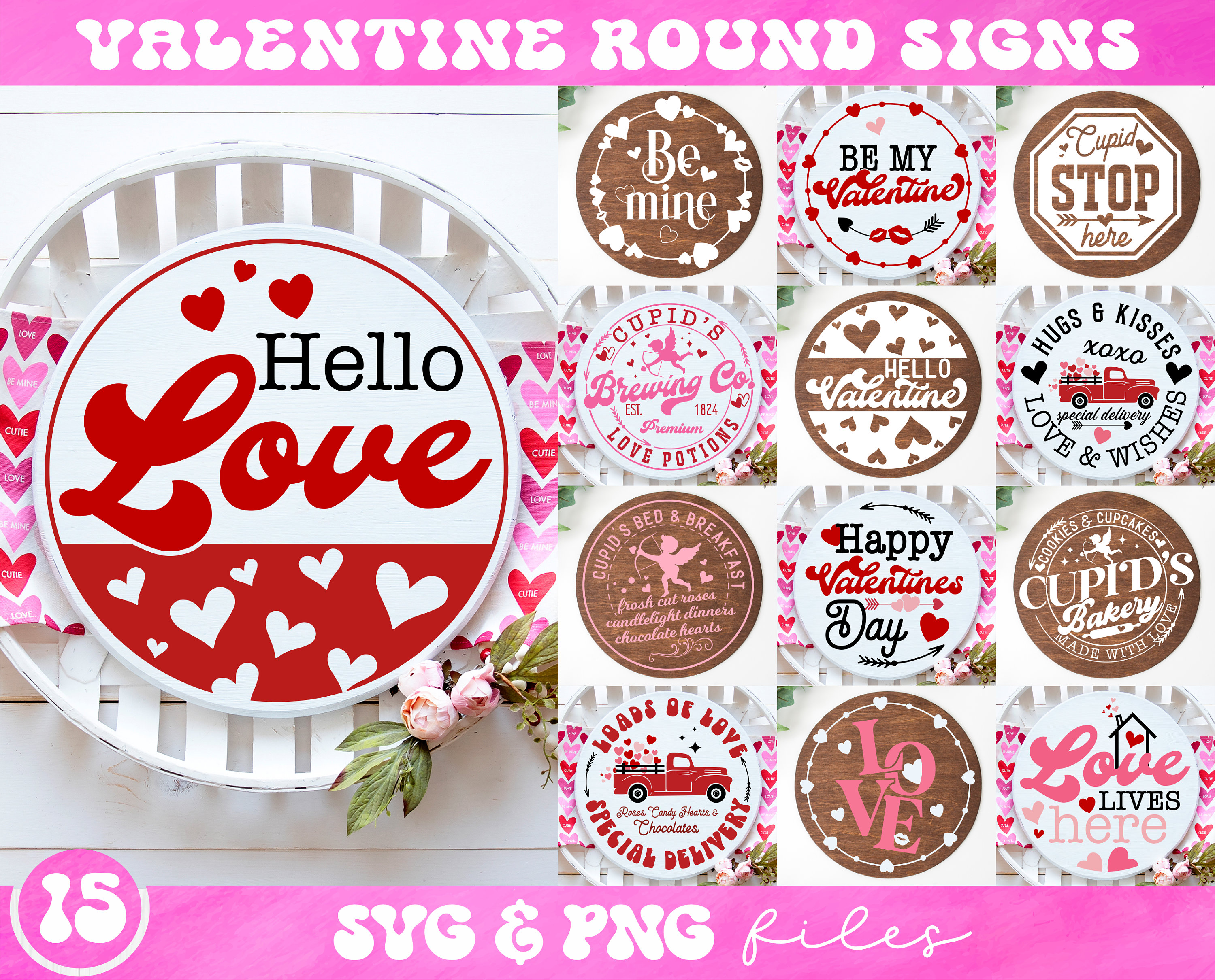 Valentine Round Sign Svg Bundle, Valentine's Day Round Signs Svg ...