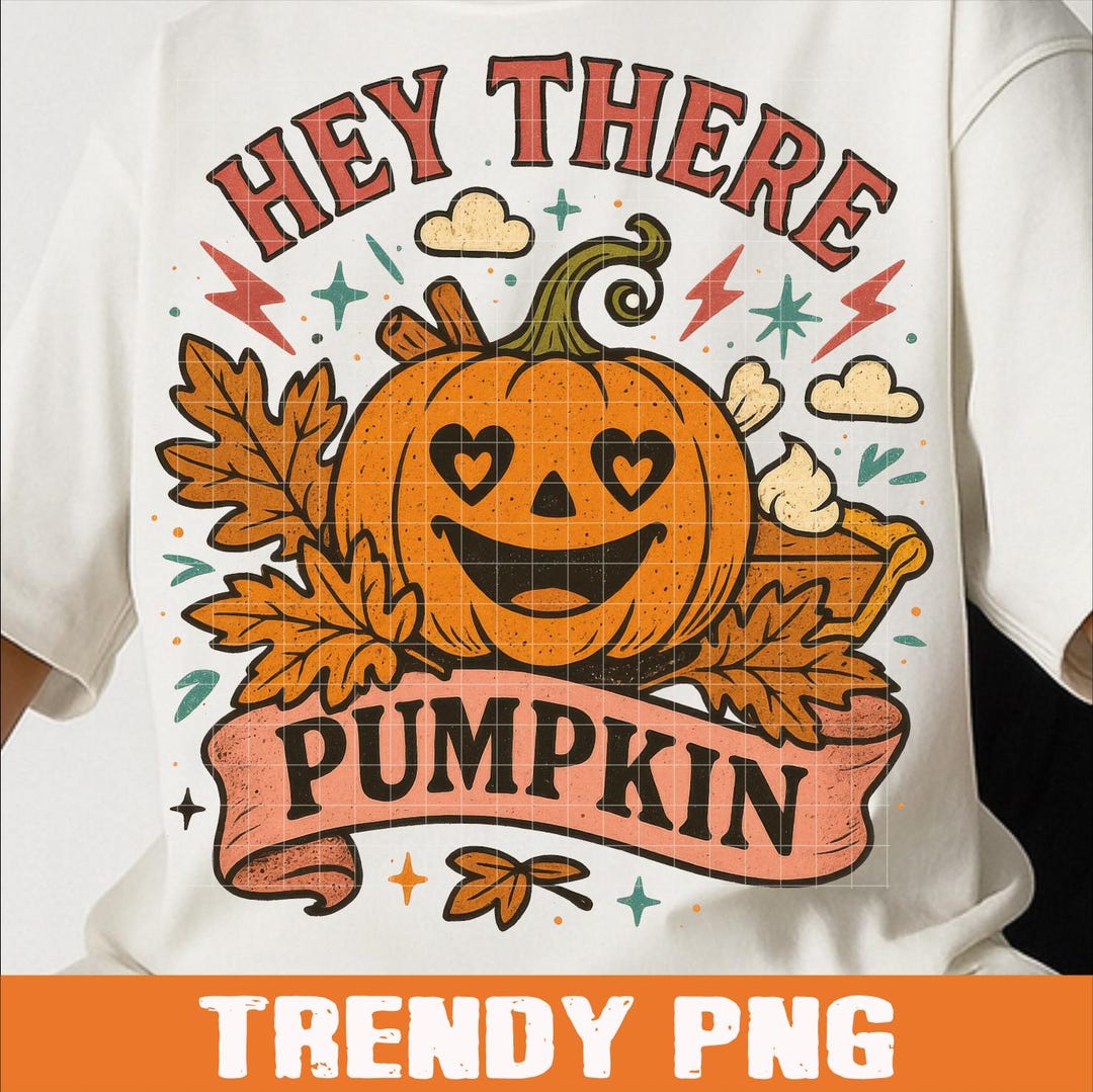 Hey There Pumpkin PNG, Cute Fall Pumpkin Face Autumn Retro Style Png ...