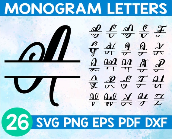 Leaf Split Monogram Alphabet Svgmonogram Alphabet | Etsy