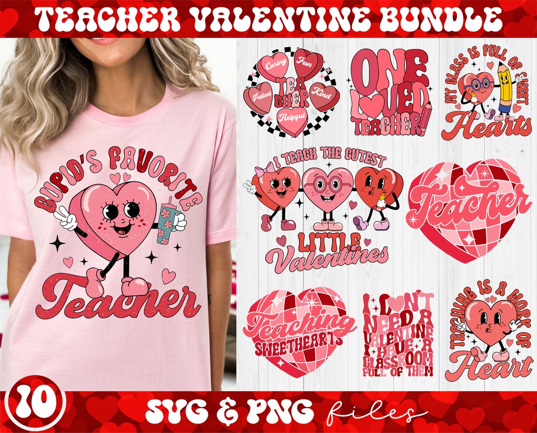 Teacher Valentine SVG Bundle, Retro Teacher PNG, Groovy Valentines ...