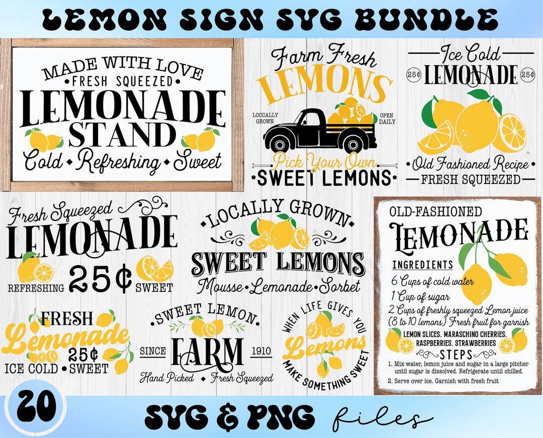 Lemon Sign SVG Bundle, Lemonade Stand Sign Svg, Fresh Lemons Svg ...