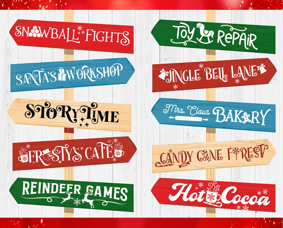 Christmas Direction Post Signs Svg Bundle Christmas - Etsy