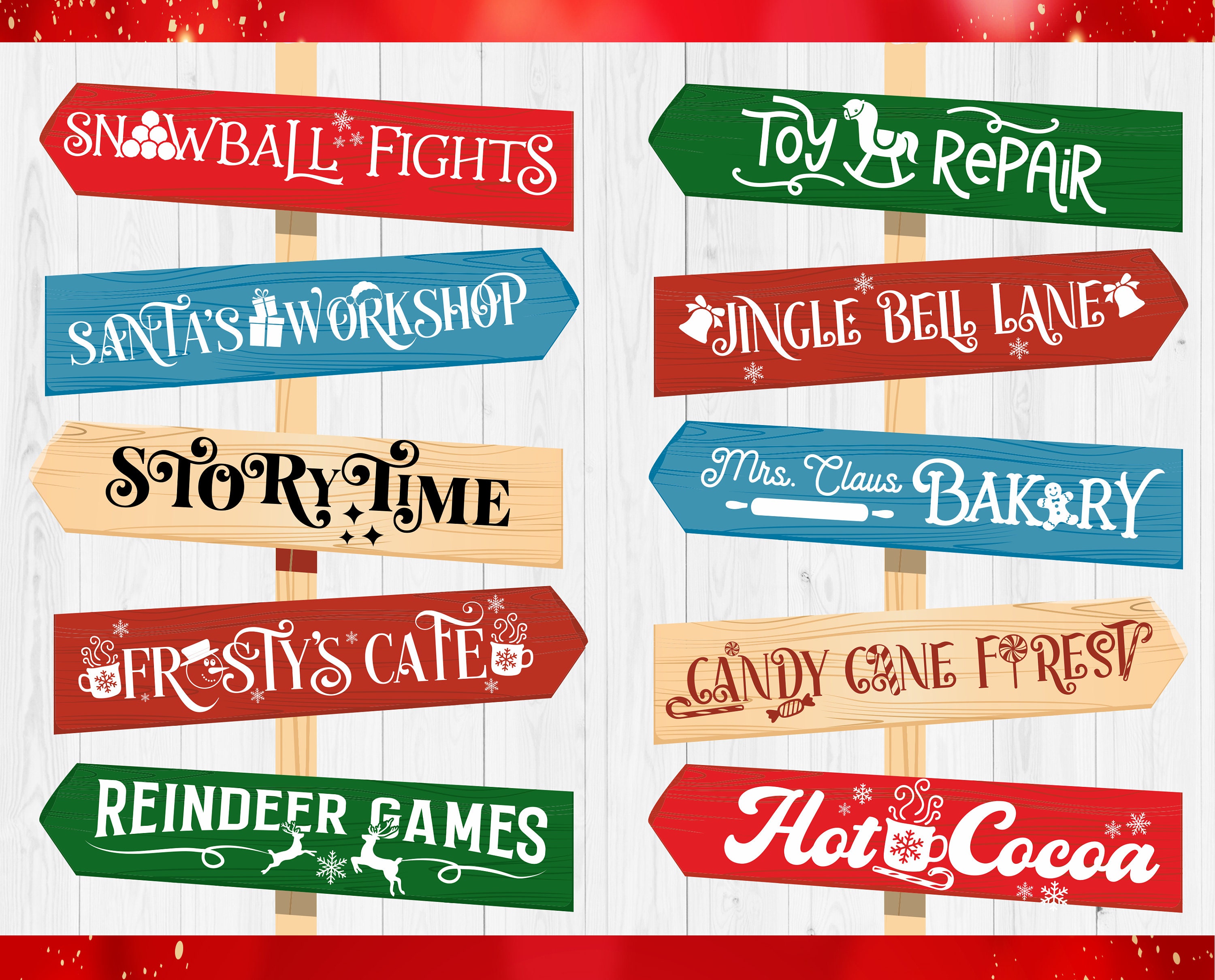 Christmas Direction Post Signs Svg Bundle Christmas - Etsy