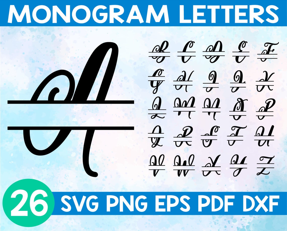 Leaf Split Monogram Alphabet Svgmonogram Alphabet | Etsy