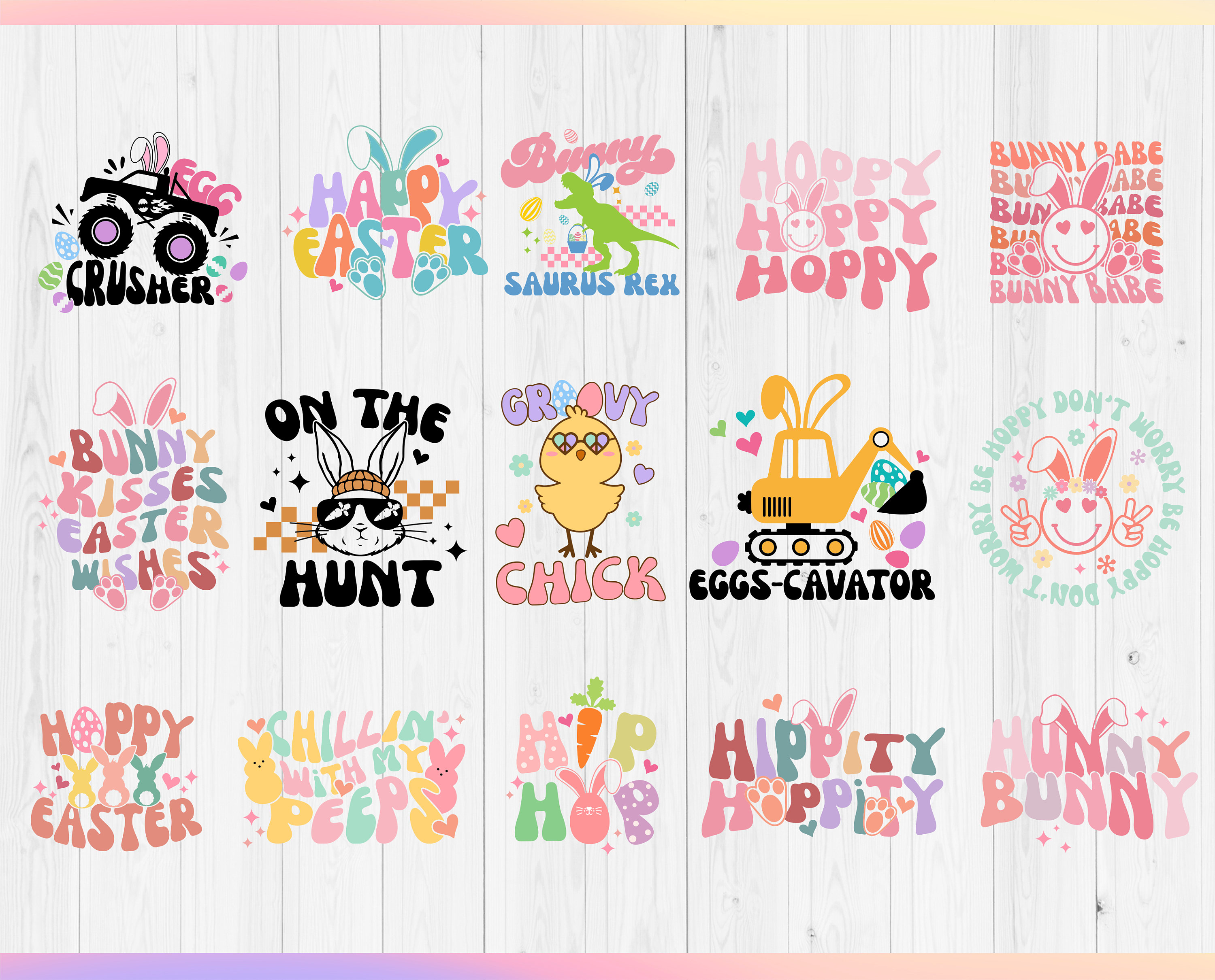 Retro Easter SVG Bundle, Kids Easter Svg, Groovy Easter Svg, Bunny ...