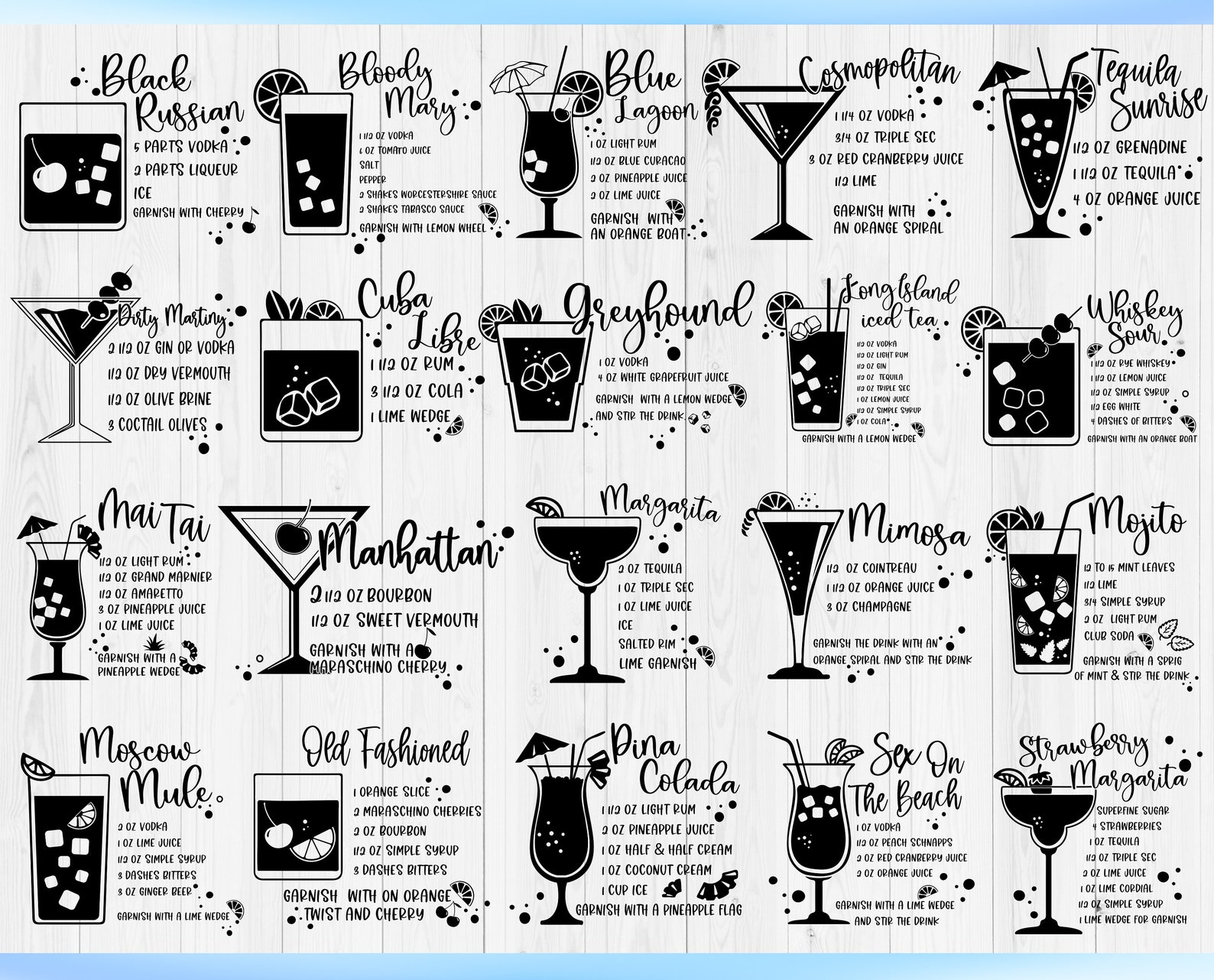Cocktails Recipe SVG Bundle Cocktail Recipe Svg Cocktail - Etsy