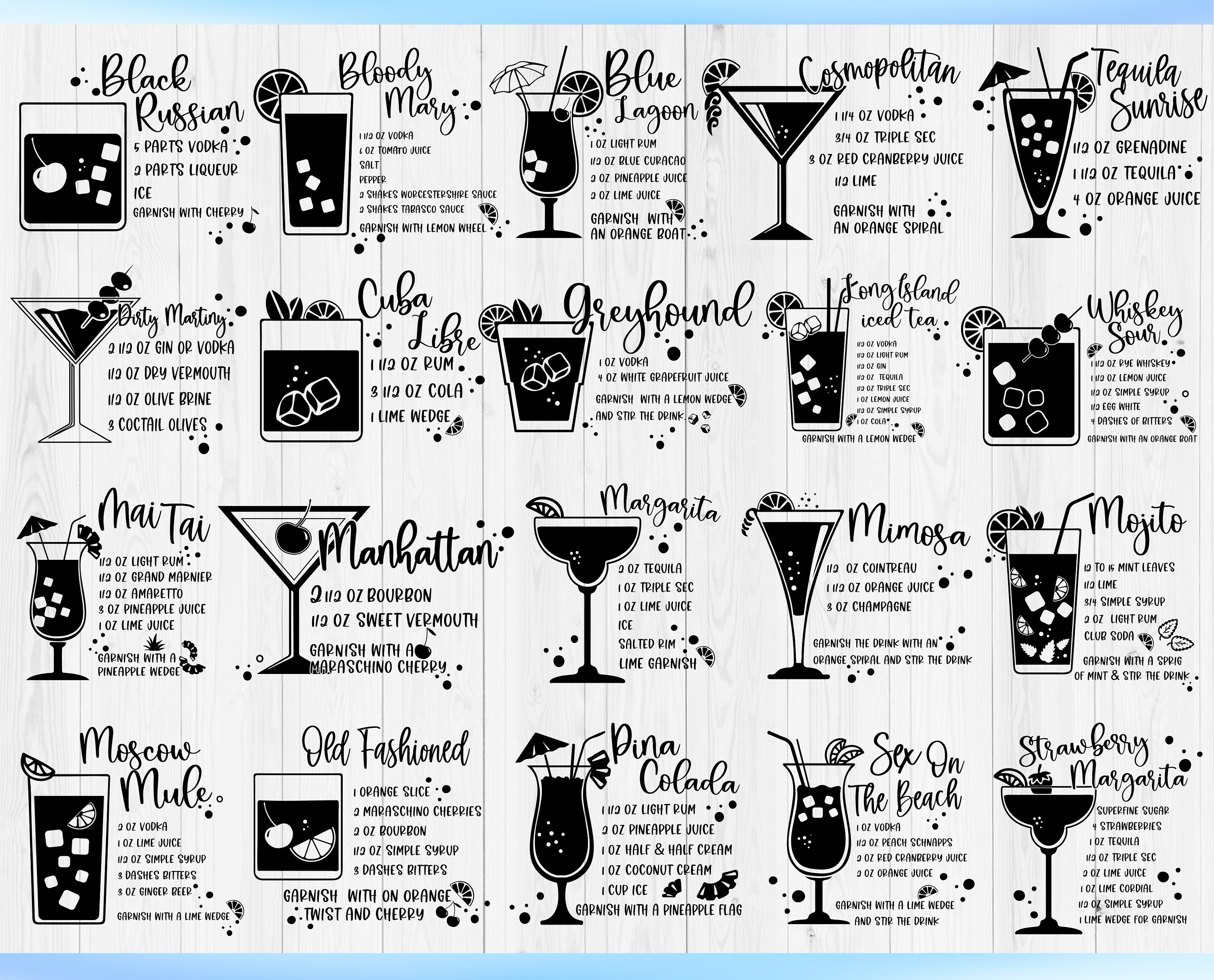 Cocktails Recipe SVG Bundle Cocktail Recipe Svg Cocktail - Etsy