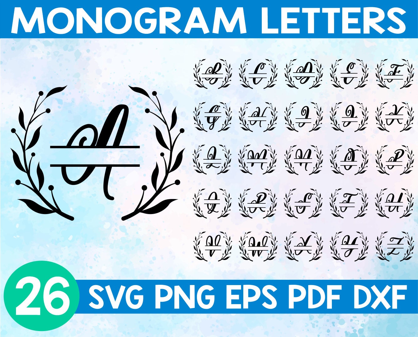 Leaf Split Monogram Alphabet svgMonogram alphabet | Etsy