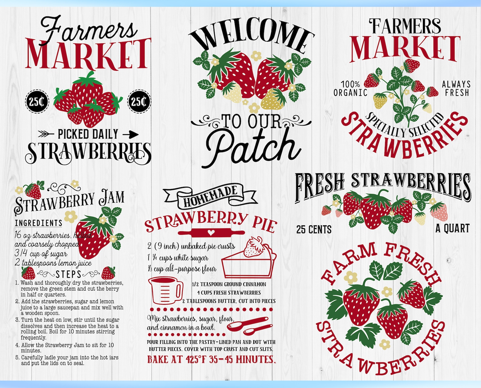 Strawberry Sign Svg Bundle, Farm Fresh Strawberries Svg, Farmhouse ...