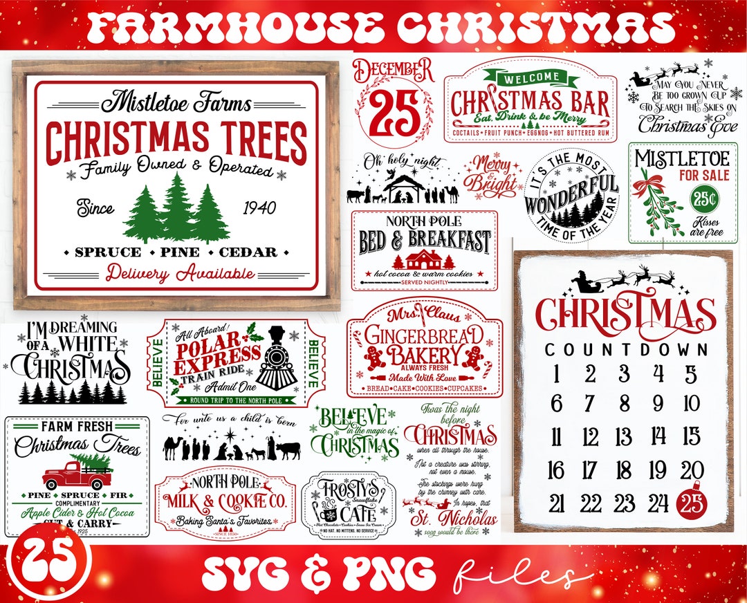Farmhouse Christmas Svg Bundle, Christmas Sign Svg, Rustic Christmas ...