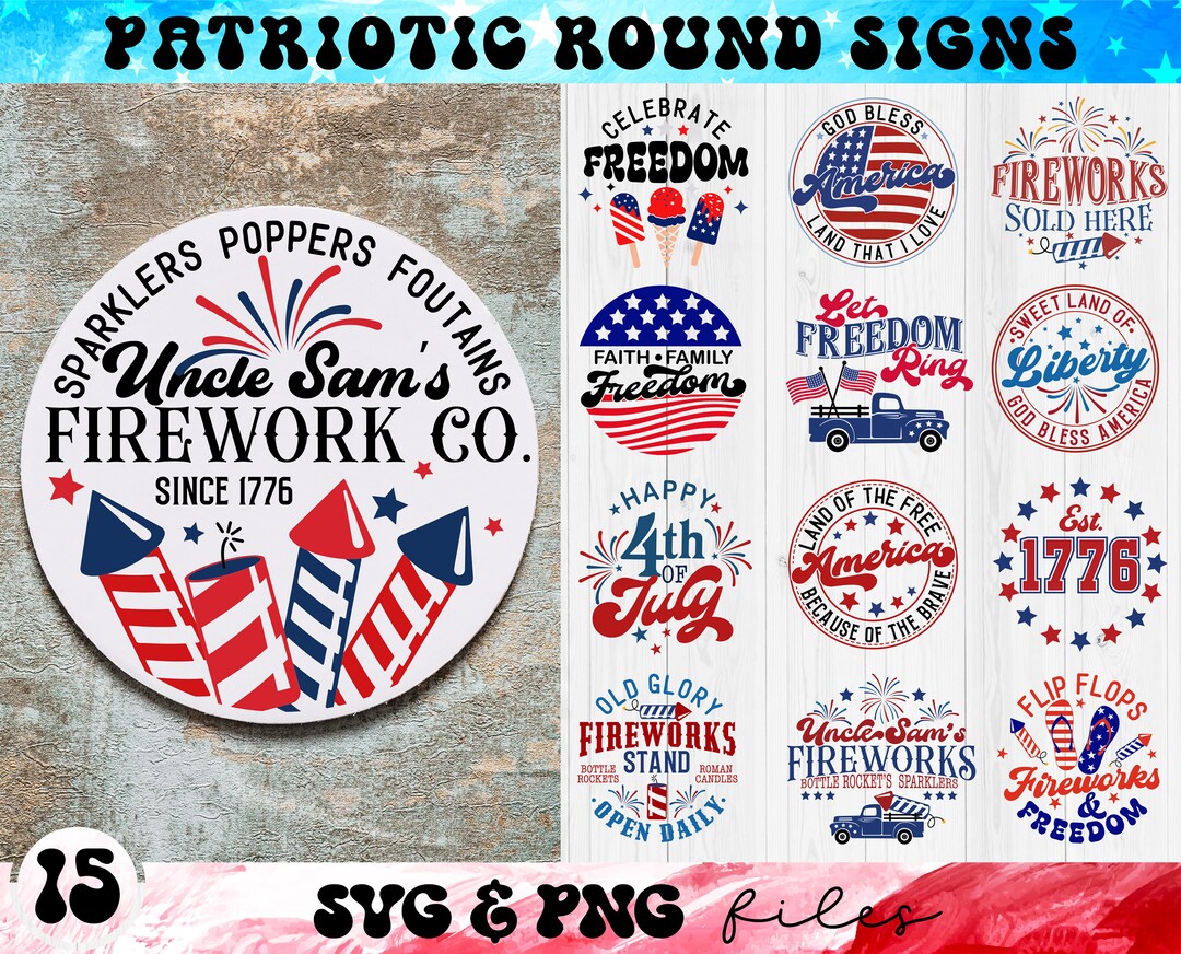 Patriotic Round Sign SVG Bundle, Patriotic Welcome Sign Svg, Round Door ...