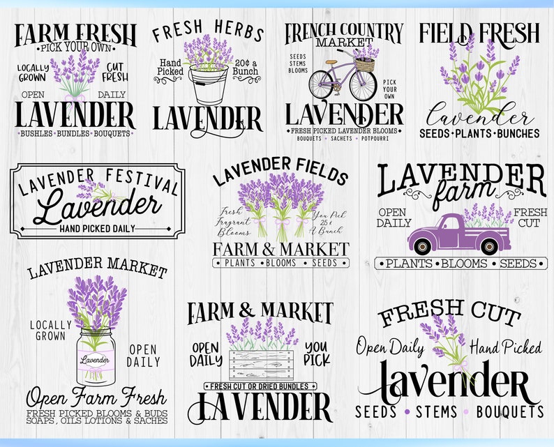Lavender Sign SVG Bundle, Farmhouse Festival Svg, Summer Sign SVG, Farm ...