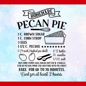 Pecan Pie Recipe Svg,farmhouse Kitchen Svg,pecan Pie Recipe Cut File ...
