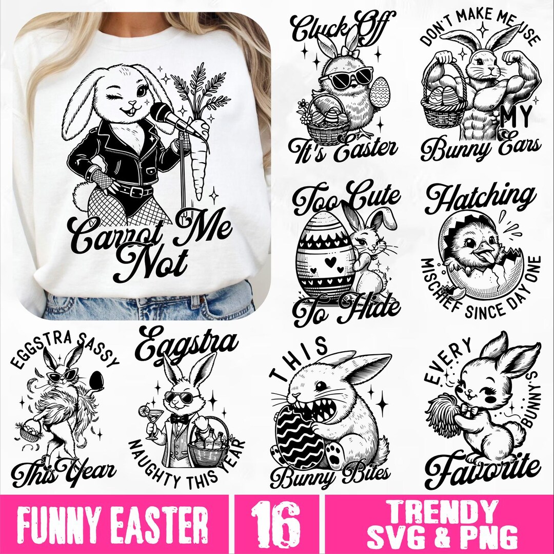 Snarky Easter SVG PNG Bundle, Funny Sarcastic Easter Bunny Svg, Retro ...
