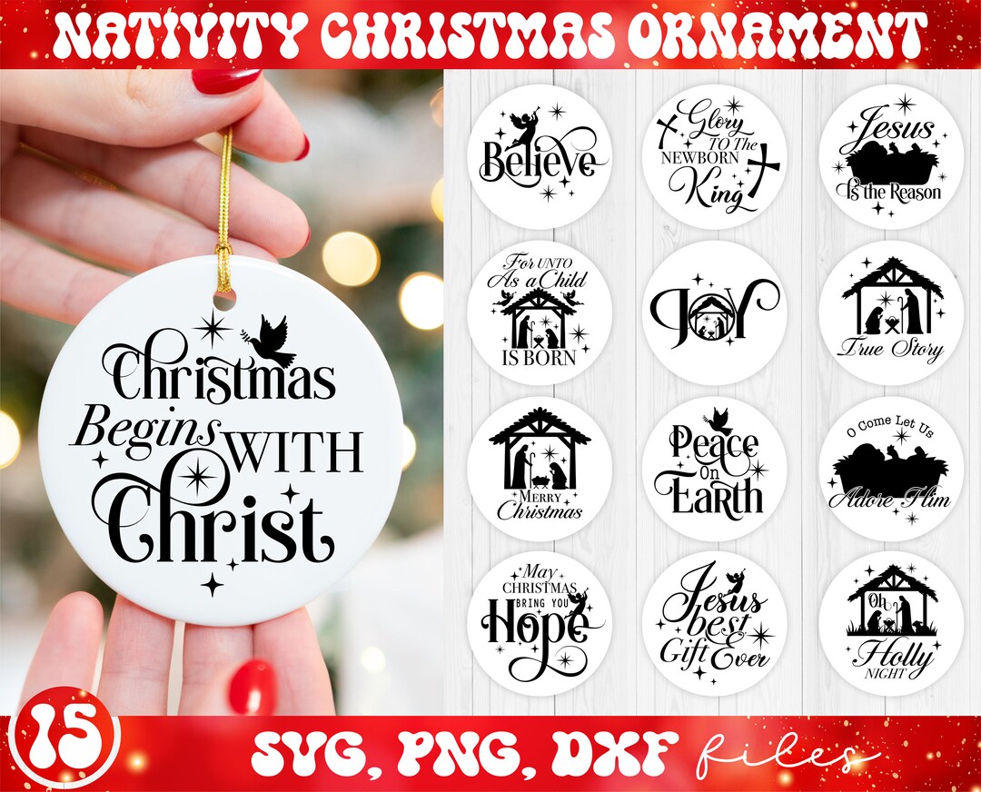 Nativity Christmas Ornament SVG Bundle, Round Christmas Ornaments Svg ...