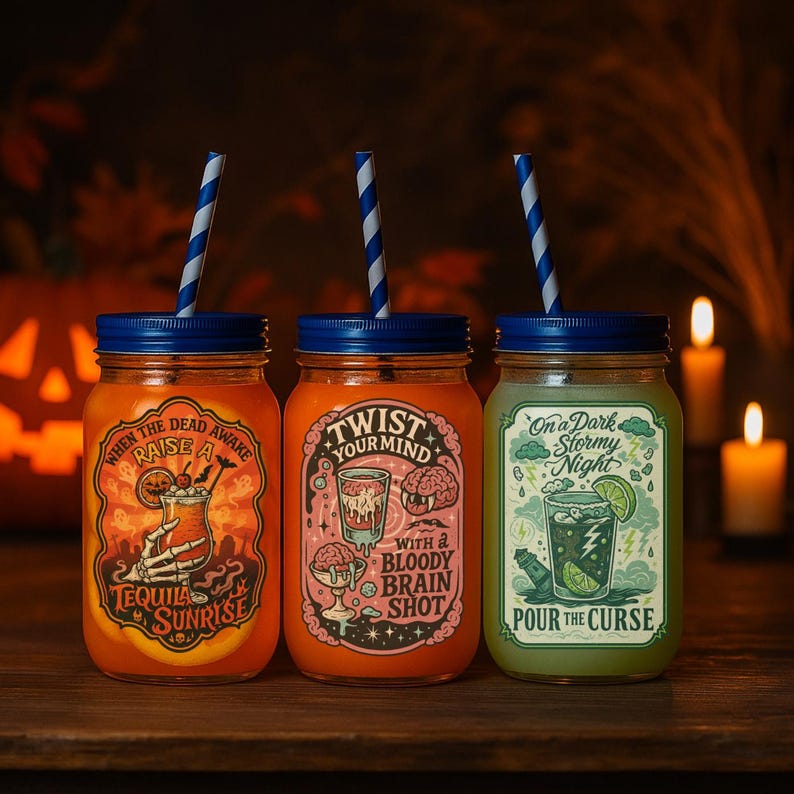 Halloween Cocktail Labels PNG Bundle, Witchy Bar Decor, Trendy Spooky ...