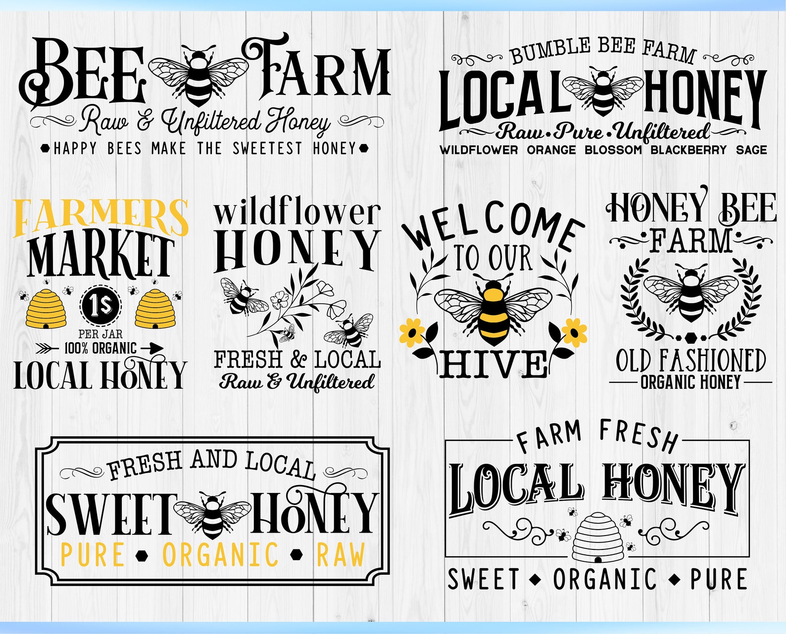 Honey Sign SVG Bundle, Farmhouse Sign Svg, Farm Fresh Honey Svg, Bumble ...