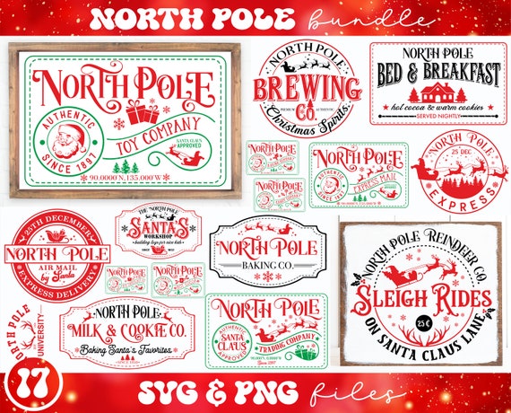 North Pole Svg Bundle Farmhouse North Pole Sign Svg Santa - Etsy