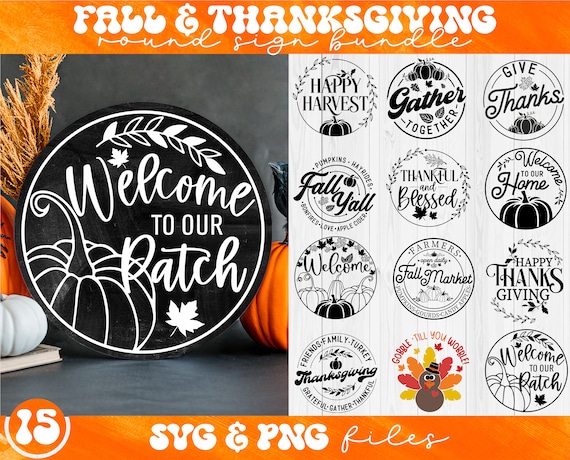 Fall Round Sign Svg Bundle Thanksgiving Round Door Hanger - Etsy