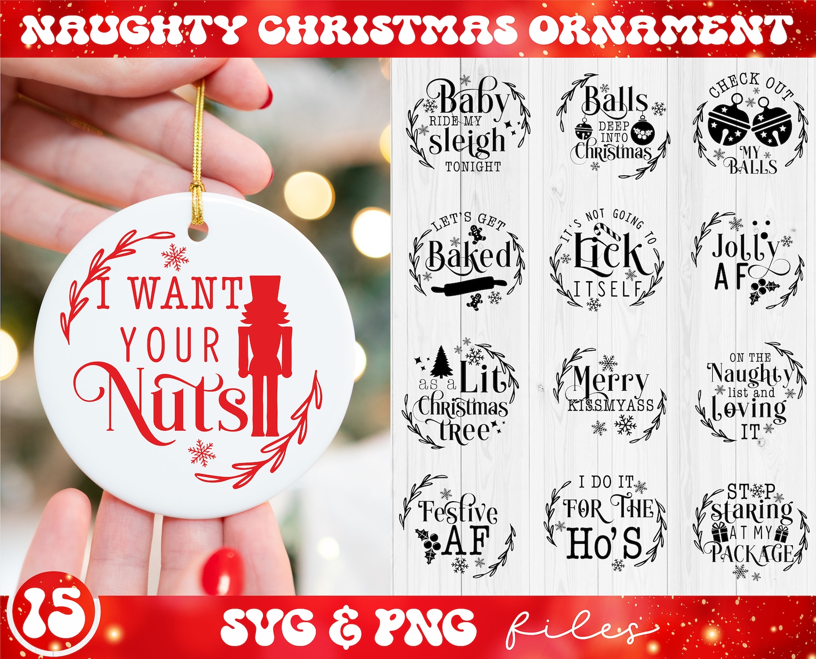 Naughty Christmas Ornament Svg Bundle, Funny Christmas Ornament Svg ...