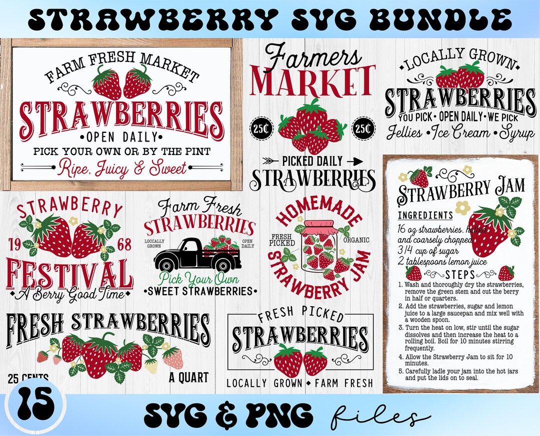 Strawberry Sign Svg Bundle, Farm Fresh Strawberries Svg, Farmhouse ...