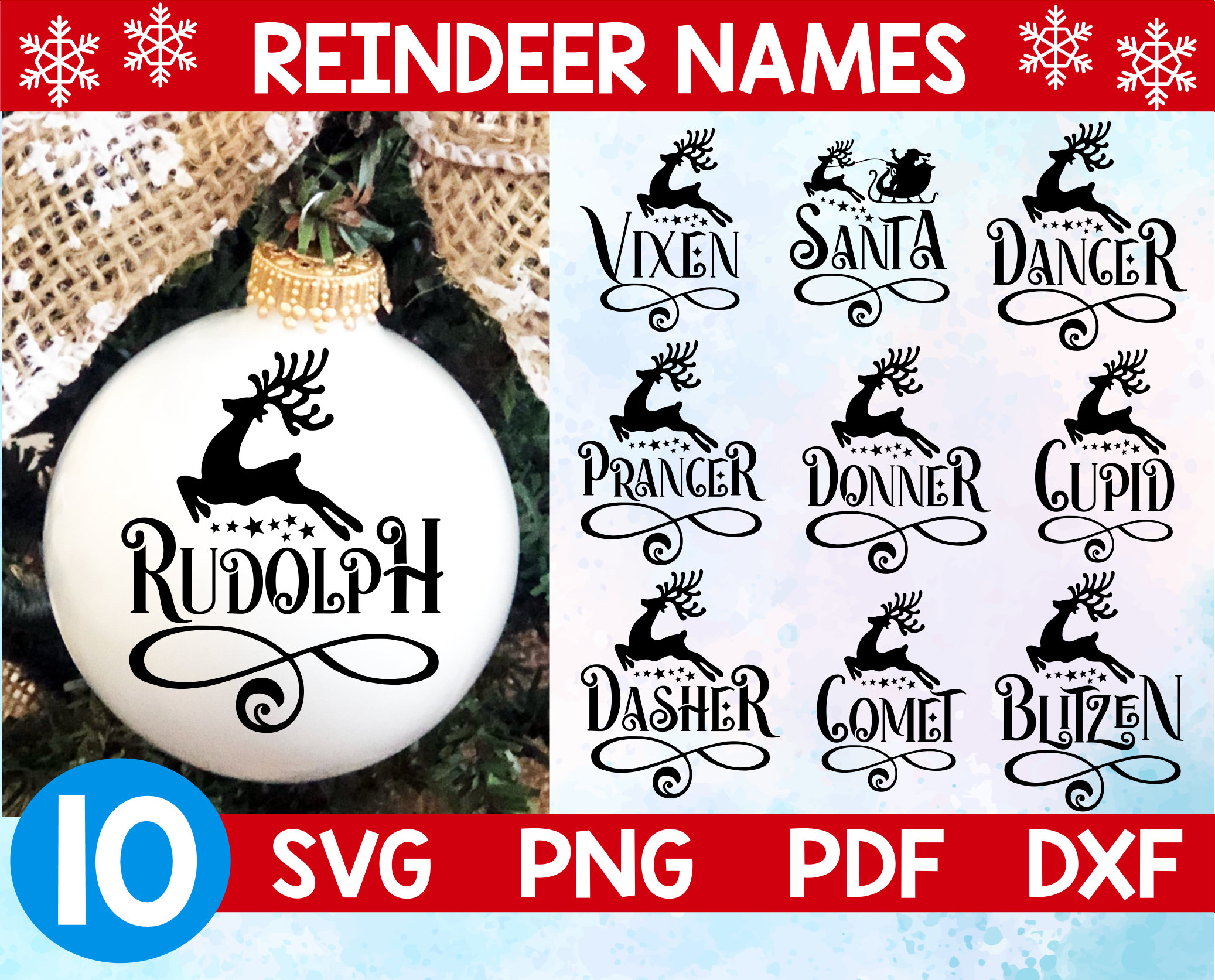 Reindeer Names Svg,reindeer Names Svg for Cricut,christmas Ornament Cut ...